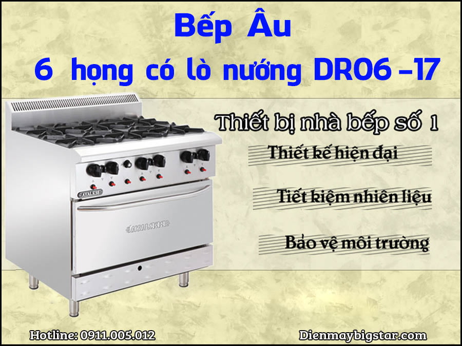 Bếp Âu 6 họng có lò nướng DR06-17 hiện đại, an toàn, dễ sử dụng