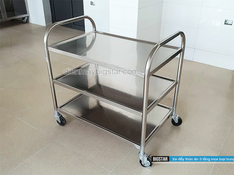 Xe đẩy thức ăn 3 tầng inox loại trung