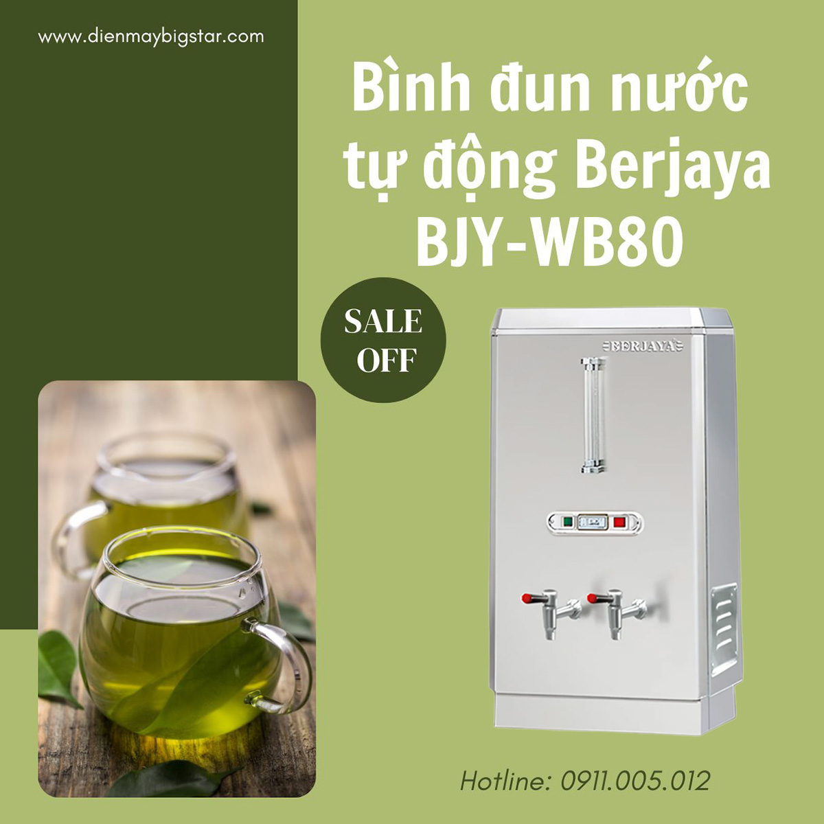 Bình đun nước Berjaya BJY-WB80 tiện lợi, tiết kiệm điện