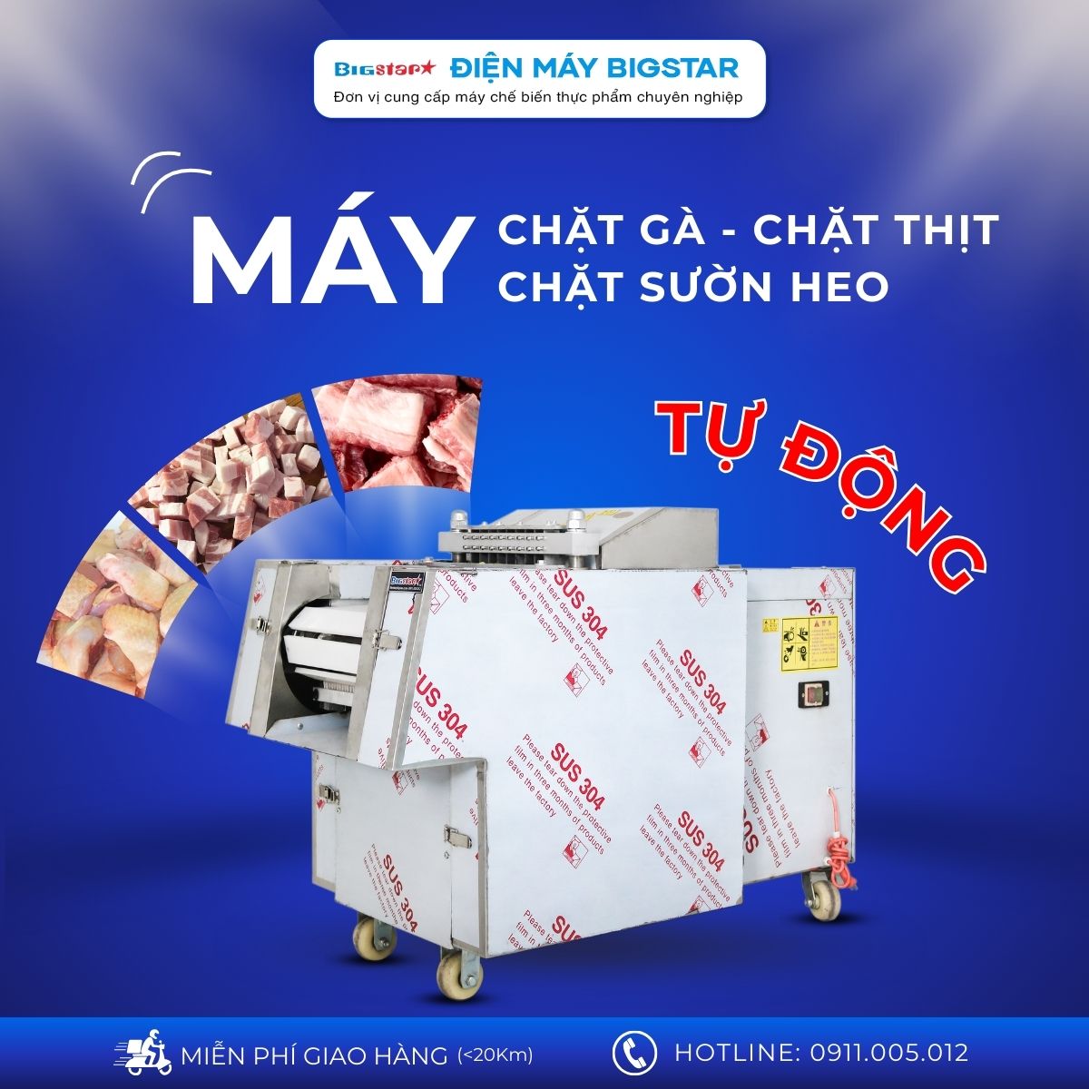 Máy chặt gà chặt thịt chặt sườn tươi tự động, công suất lớn